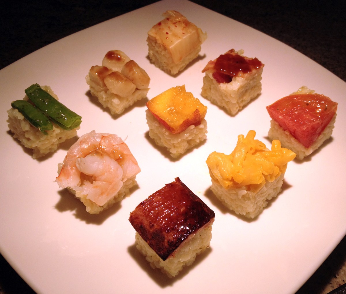 Full-Fridge Sushi: leftovers, the Rice Cube, and Bacon. Because, Bacon ...